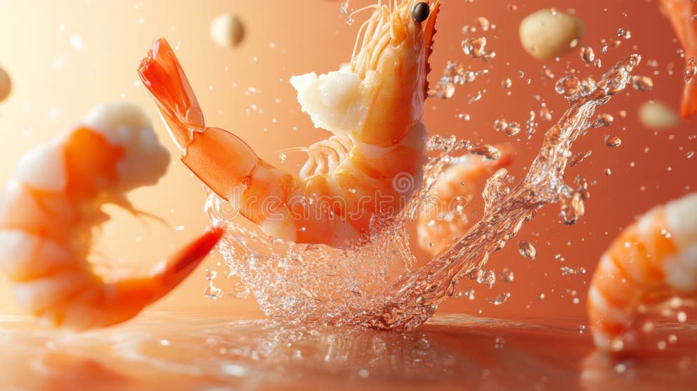 Dynamic Shrimp Splash: Orange Seafood in Water Stock Illustration ...