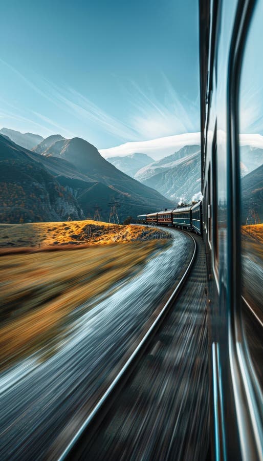 Dynamic Side View of a Fast Moving Train with Blurred Landscape ...