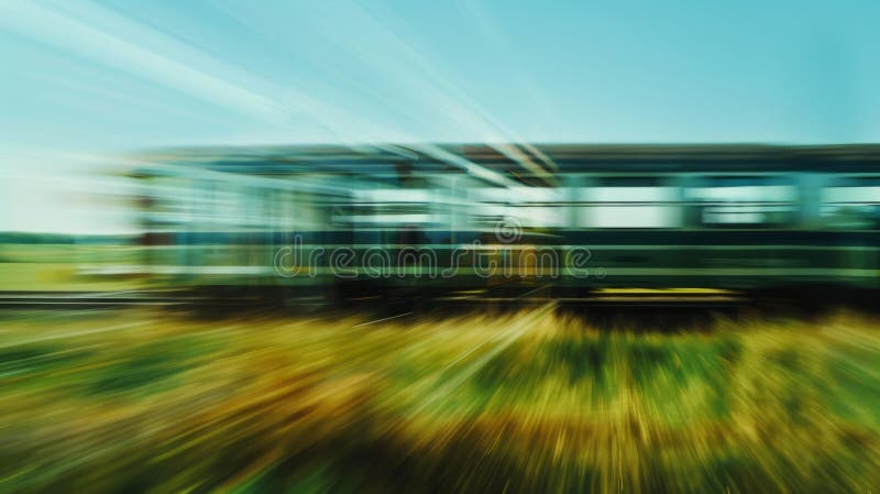 Dynamic Side View of a Fast Train in Motion with Blurred Landscape ...