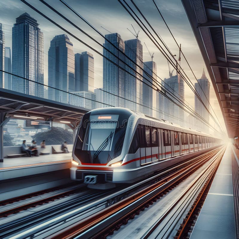 Dynamic Side View of Modern Commuter Line Train Stopped at Urban ...