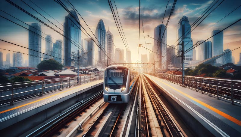 Dynamic Side View of Modern Commuter Line Train Stopped at Urban ...