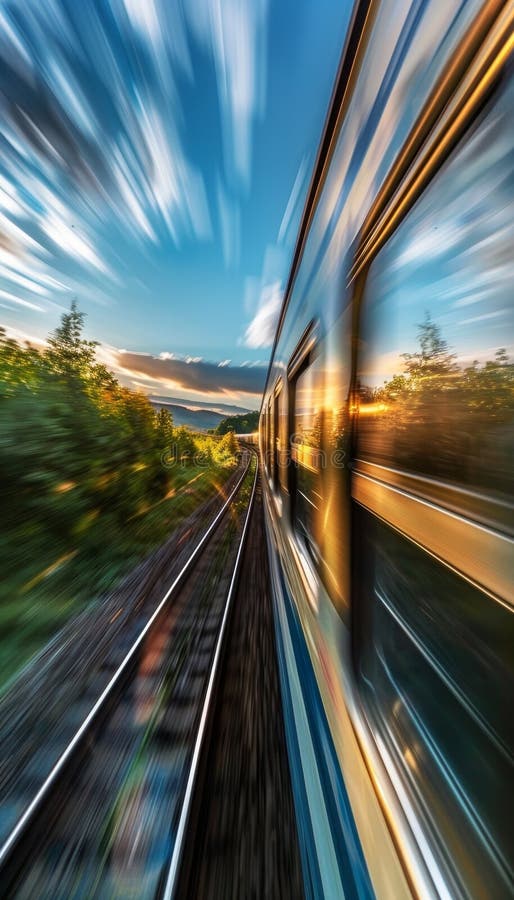 Dynamic Side View of a Swift Train in Motion, with a Blurred Landscape ...