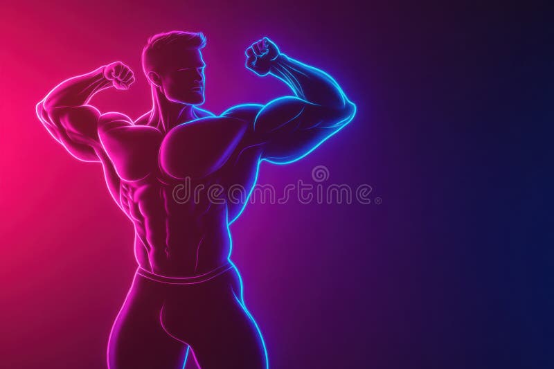 Dynamic Silhouette of a Bodybuilder Flexing in a Vibrant Gradient with ...