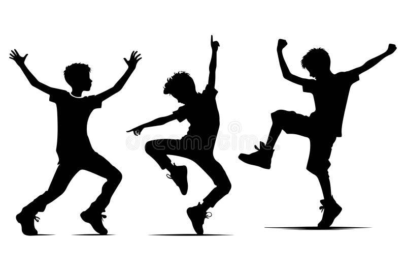 Dynamic Silhouette of Boys Dancing and Singing - Music and Dance Vector ...
