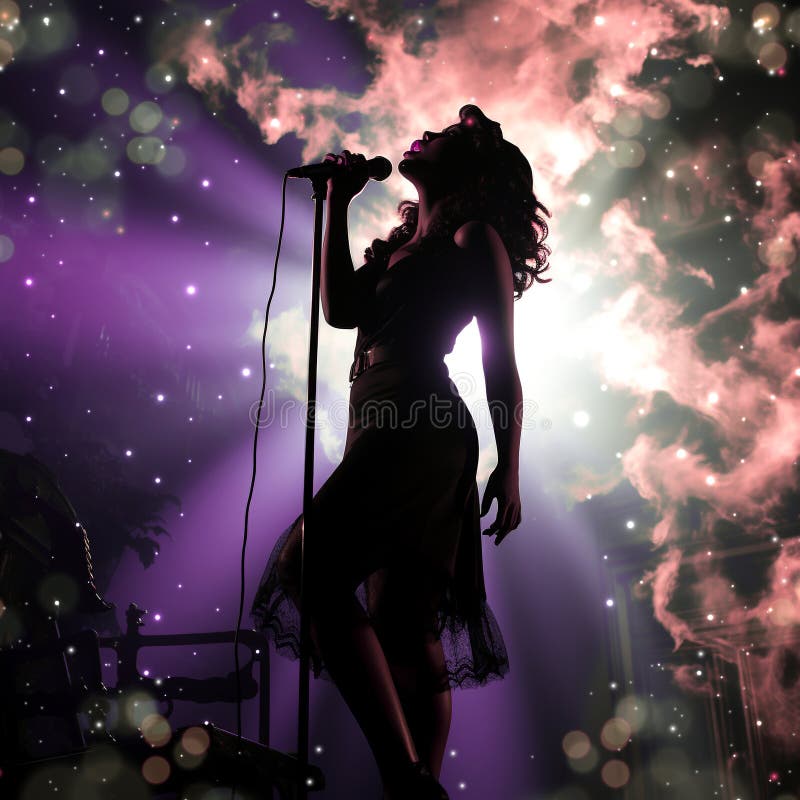 The Dynamic Silhouette of a Female Singer of Captivating Performance in ...