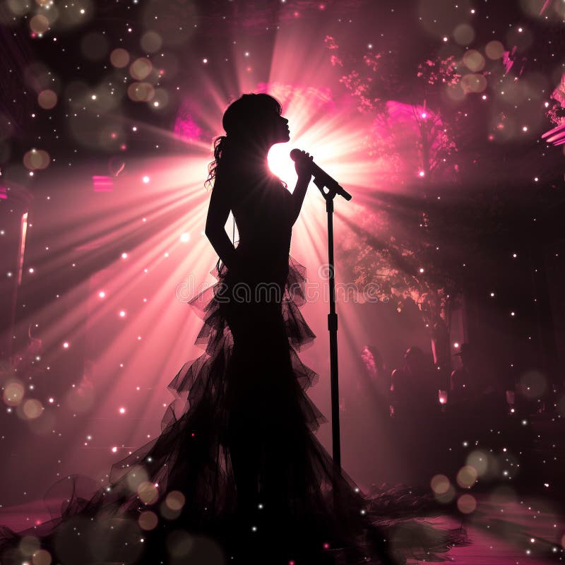 The Dynamic Silhouette of a Female Singer of Captivating Performance in ...