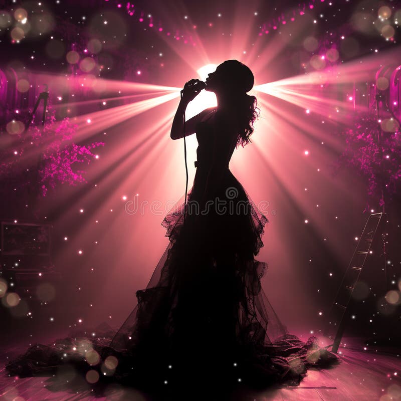 The Dynamic Silhouette of a Female Singer of Captivating Performance in ...