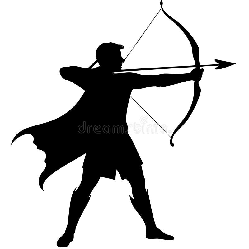Silhouette of Archer with Bow and Arrow Dynamic Pose for Art and Design ...
