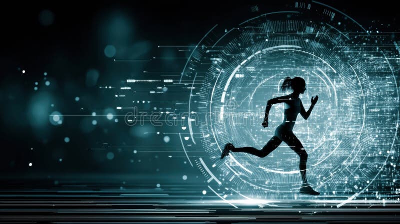Dynamic Silhouette of a Runner Surrounded by a Futuristic Digital ...