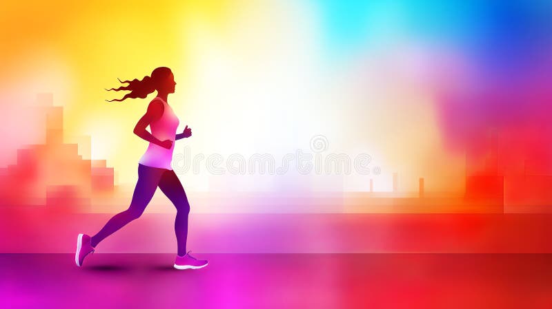 The Dynamic Silhouette Style Features a Female Runner in Action. Stock ...