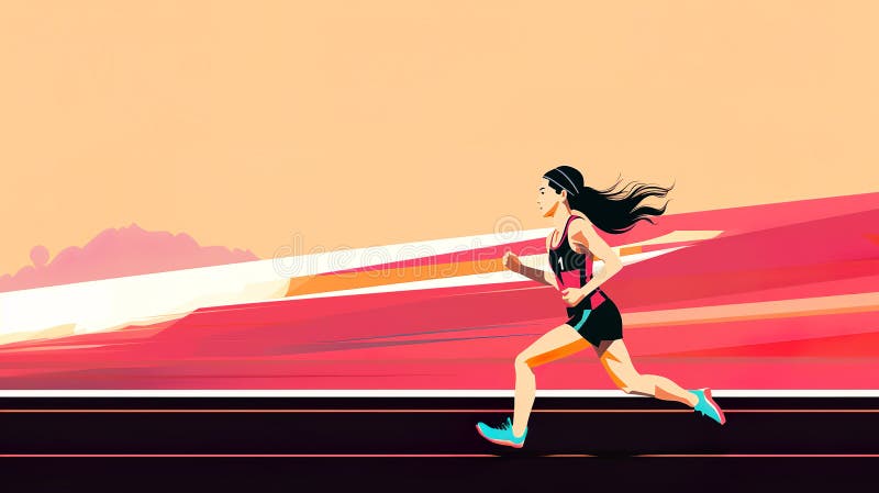 The Dynamic Silhouette Style Features a Female Runner in Action. Stock ...