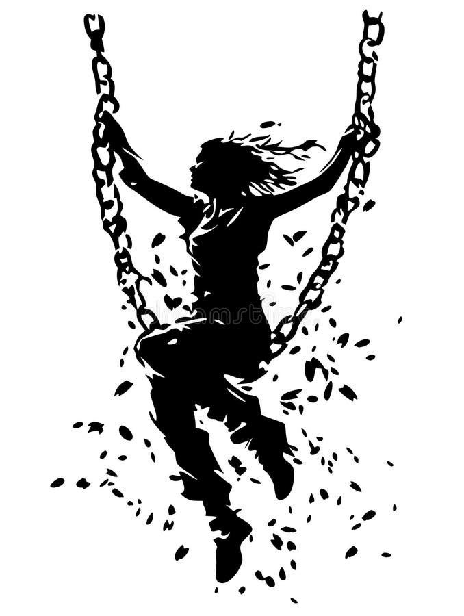 Dynamic Silhouette Woman Swinging on Chains Art Vector for Tattoo and ...