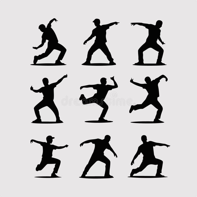 Silhouetted Dancers in Various Action Poses Showing Movement and ...