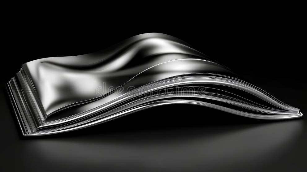Dynamic Silver Wave on Black Background, Abstract Design for Modern ...