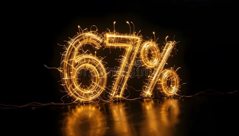 Dynamic Sixty Seven Percent Concept with Electric Golden Light Trails ...