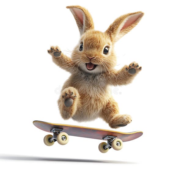 Dynamic Skateboard Kickflip by Easter Bunny on Plain White Backdrop ...