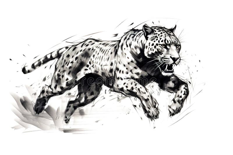A Dynamic Sketch of a Leaping Leopard, Captured in a Powerful ...