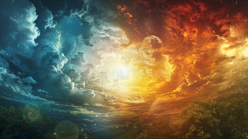 Dynamic Sky Transitioning from Day To Night Over a Verdant Landscape ...