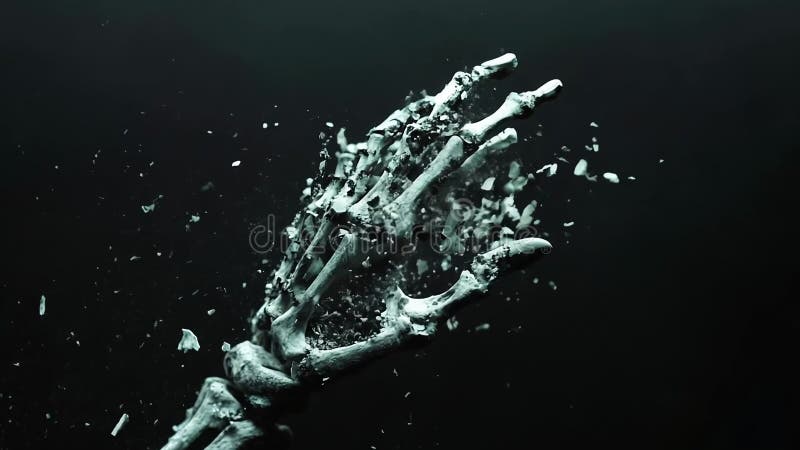 Dynamic Slow-Motion Shattering Skeleton Hand in Dark Atmosphere Stock ...