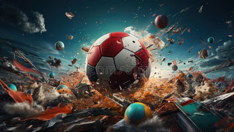 Explosive Soccer Match with Shattering Effects Stock Illustration ...