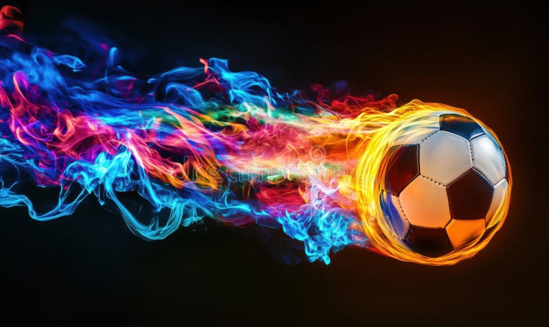 Dynamic Soccer Ball with Colorful Flames and Smoke Trails in Motion ...