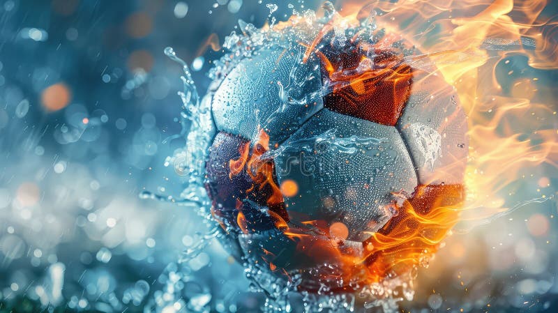 Dynamic Soccer Ball Engulfed in Stylized Flames and Ice, Symbolizing ...