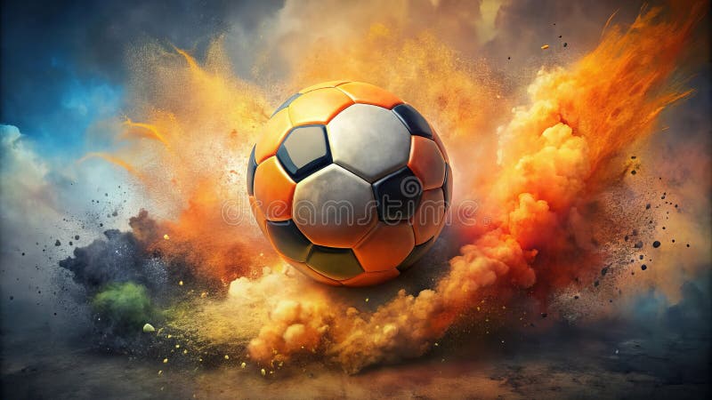 Dynamic Soccer Ball Exploding in a Colorful Cloud of Dust and Particles ...