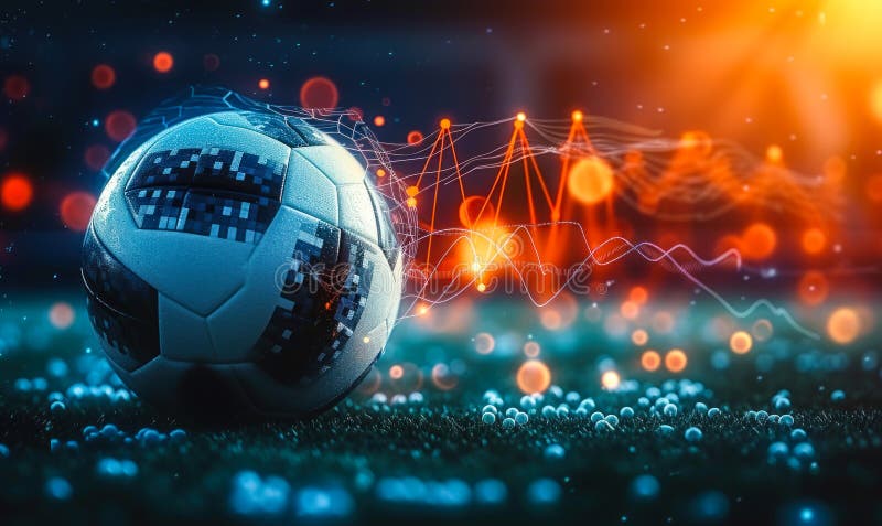 Dynamic Soccer Ball on Field with Digital Analysis Graphics, Depicting ...