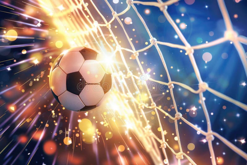 Dynamic Soccer Ball in Net with Explosion of Light, Sports and ...