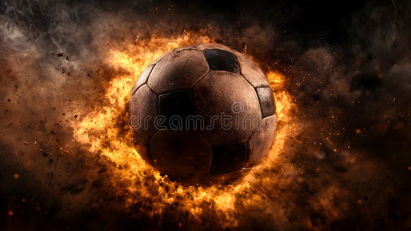 Dynamic Soccer Ball Surrounded by Fiery Explosion in a Dramatic Setting ...