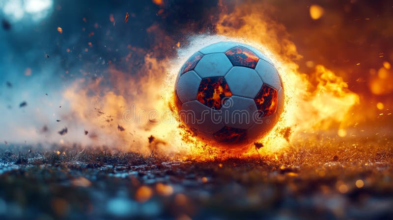 Dynamic Soccer Ball Surrounded by Fiery Explosion Effects Stock ...