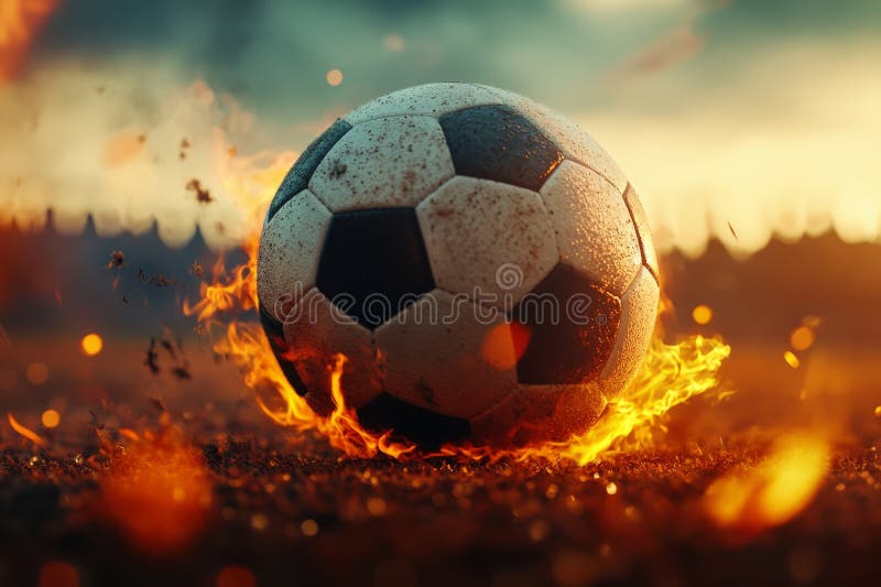 Dynamic Soccer Ball Surrounded by Flames with Dramatic Sky in ...