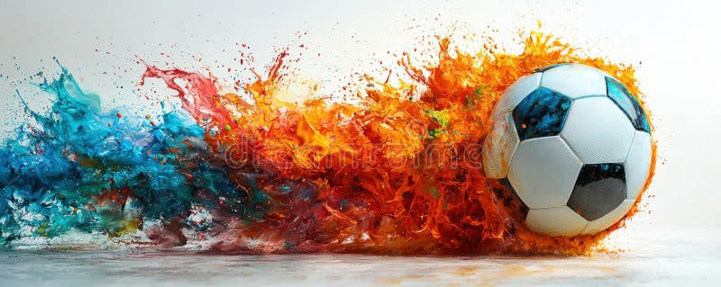 Dynamic Soccer Ball with Vibrant Colorful Paint Splash Effect Stock ...