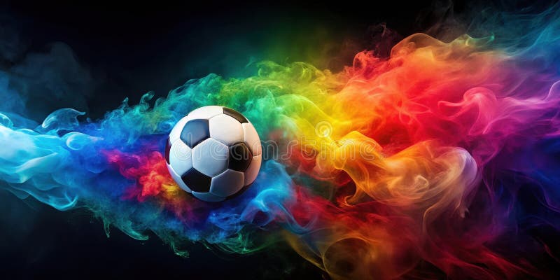 Dynamic Soccer Ball in a Whirlwind of Vibrant Hues. Generative AI Stock ...