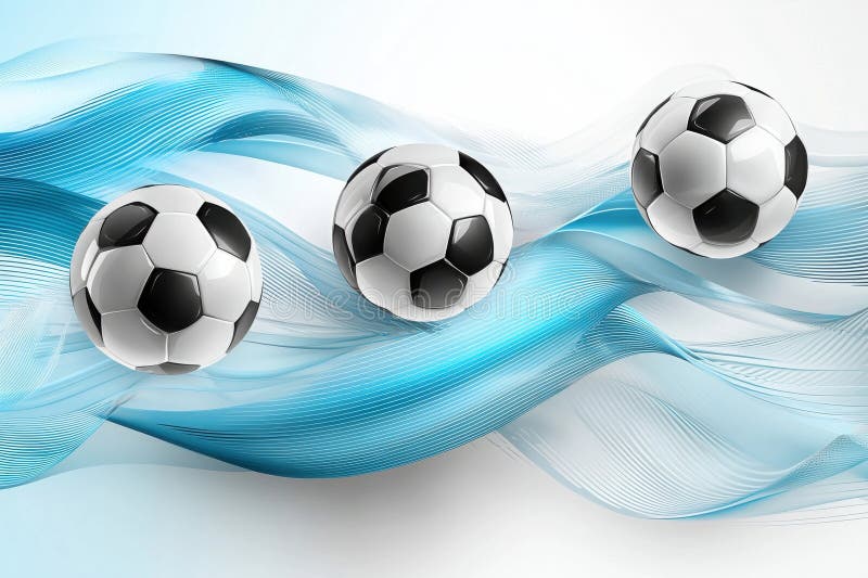 Dynamic Soccer Balls with Abstract Blue Wave Pattern Background Stock ...