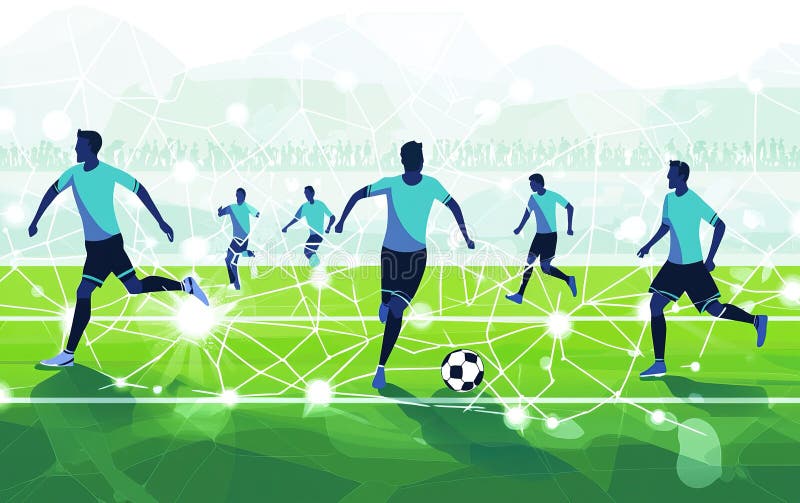 Dynamic Soccer Players Compete on an Illuminated Field during a Match ...