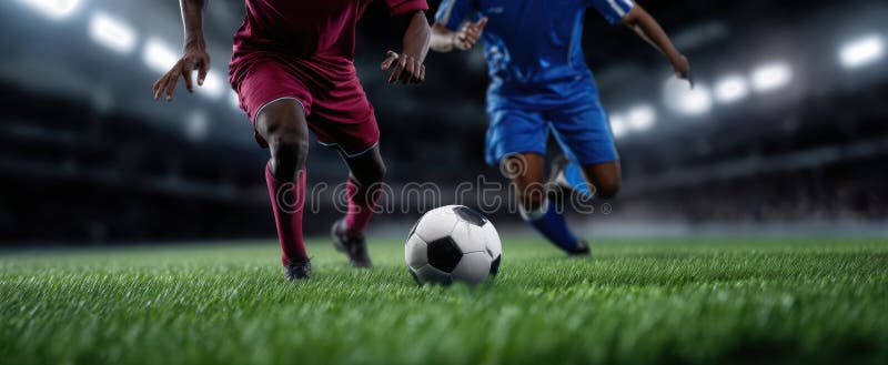 The Dynamic Soccer Players Competing for the Ball on the Field..AI ...