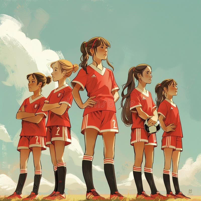 Dynamic Soccer Team of Young Girls in Action Stock Illustration ...