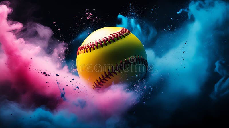 Dynamic Softball in Action, Surrounded by Color Burst Stock ...