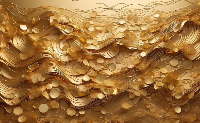 A Dynamic Softly Golden Waves with Golden Coins Stock Illustration ...