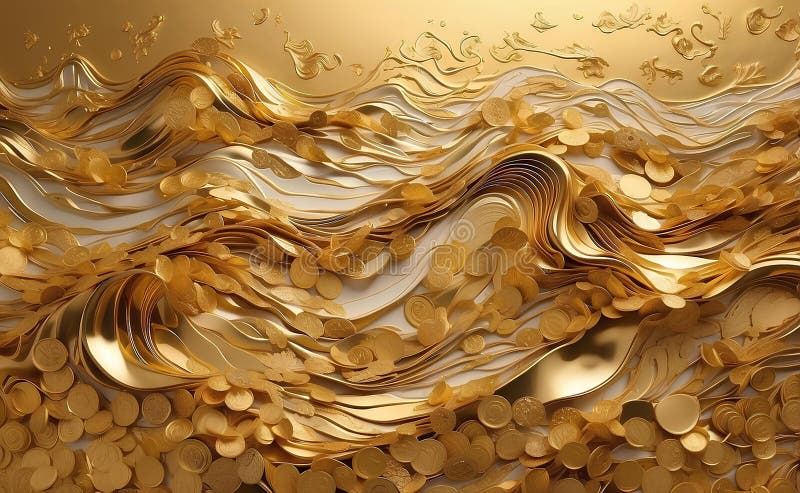 A Dynamic Softly Golden Waves with Golden Coins Stock Illustration ...
