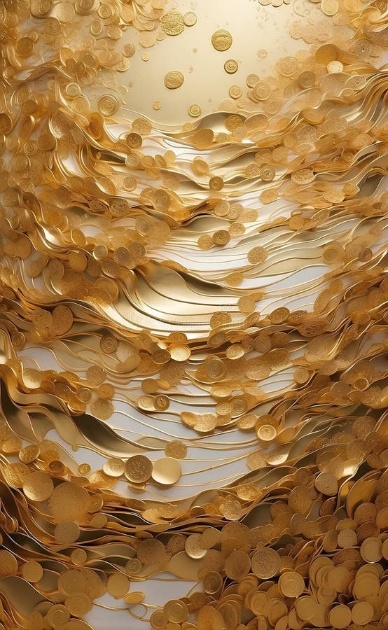 A Dynamic Softly Golden Waves with Golden Coins Stock Illustration ...