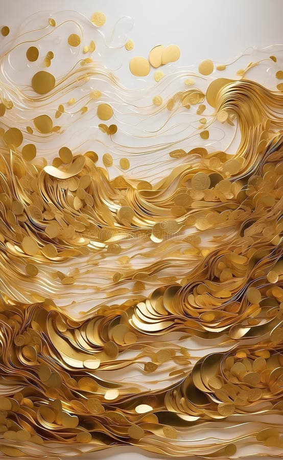 A Dynamic Softly Golden Waves with Golden Coins Stock Illustration ...