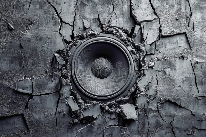 Dynamic Sound Experience with Black Subwoofer Bursting through Cracked ...