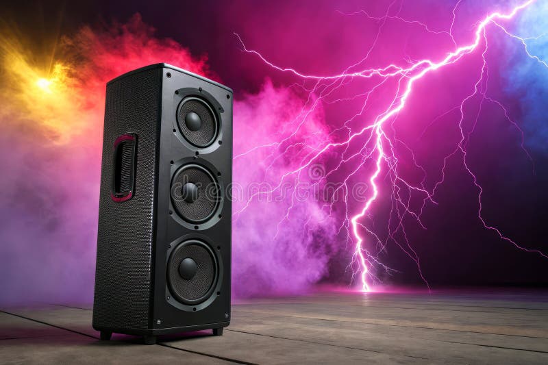 Dynamic Sound Speaker with Colorful Smoke and Lightning Background in ...