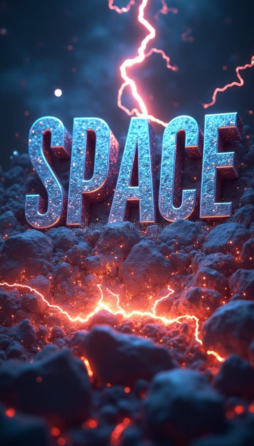 Dynamic SPACE Text Illuminated by Electric Lightning Stock Photo ...