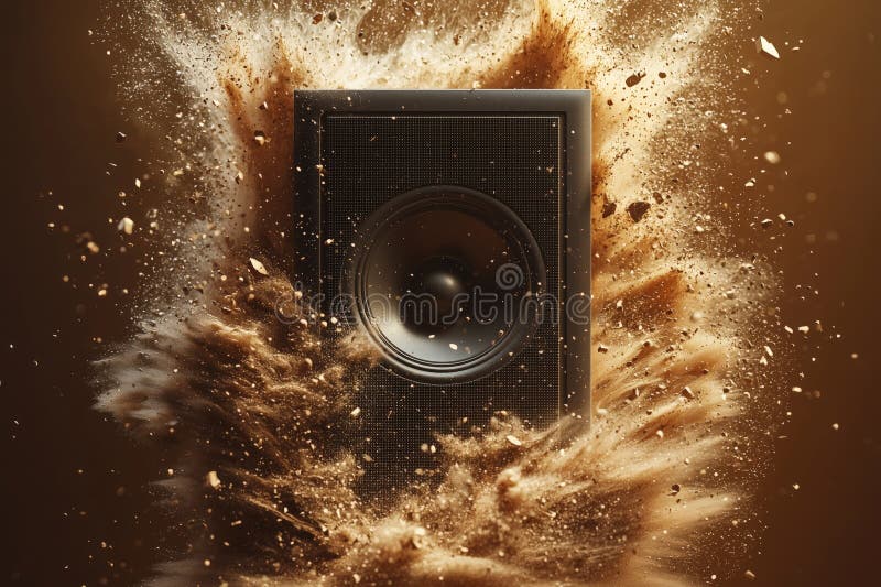 Dynamic Speaker Surrounded by Explosive Dust and Debris in Brown ...