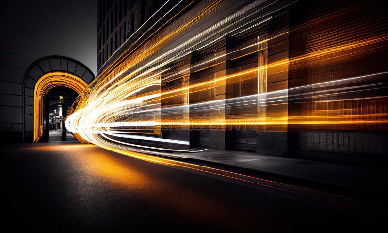 Dynamic Speed Light Trails in an Urban Environment, Generative AI Stock ...