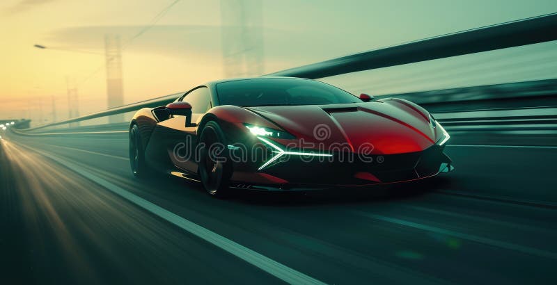 Dynamic Speed: a Supercar Racing Down the Open Highway. Stock ...