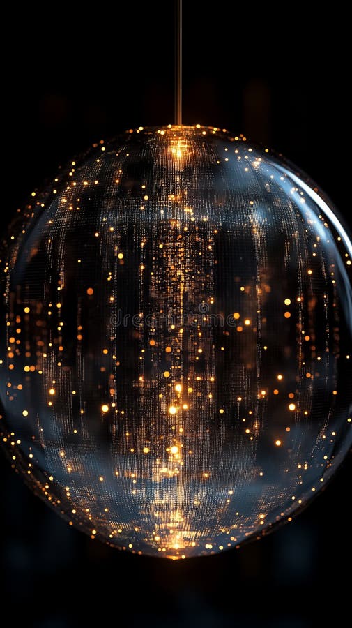 A Dynamic Spherical Structure Displays a Swirling Array of Golden Lights and Intricate Patterns ...